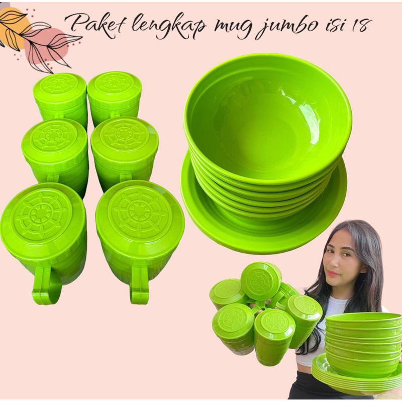 Jual paket lengkap jumbo mangkok jumbo mug 6 piring bulat 6 mug 1 liter ...