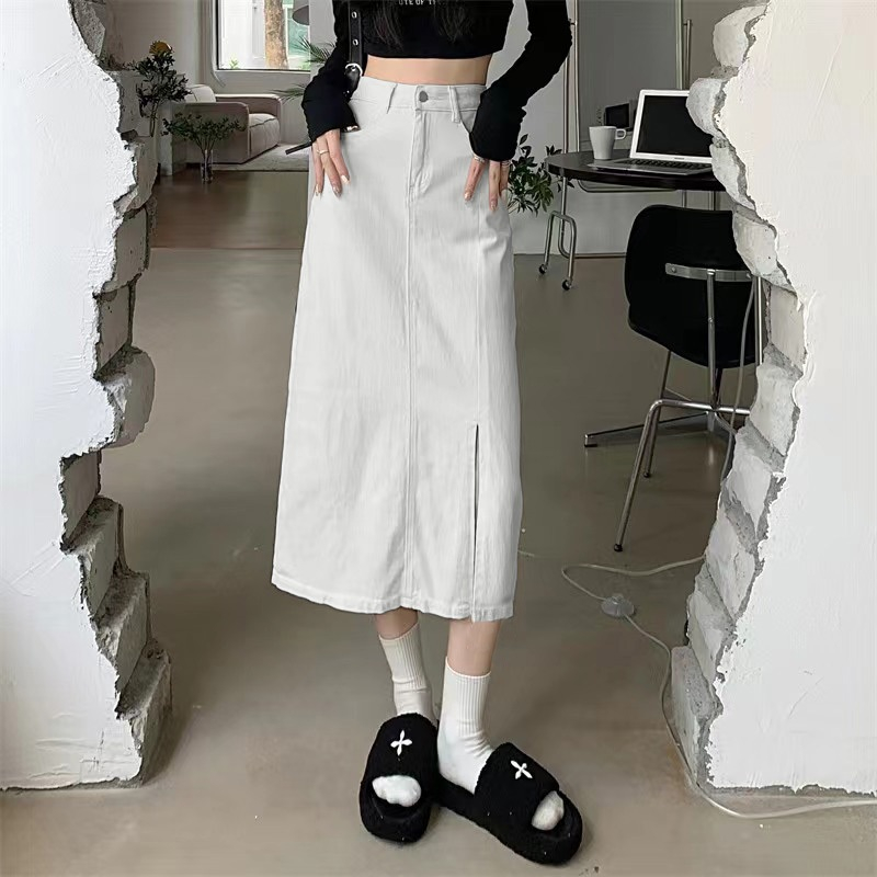 Jual Rok Korean Style rok jeans panjang wanita rok denim highwaist a ...