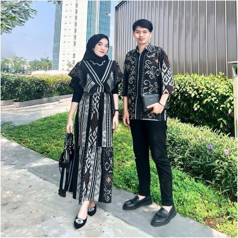 Jual Baju Couple Gamis Dress Kemeja Tenun Viral Kekinian Kondangan ...