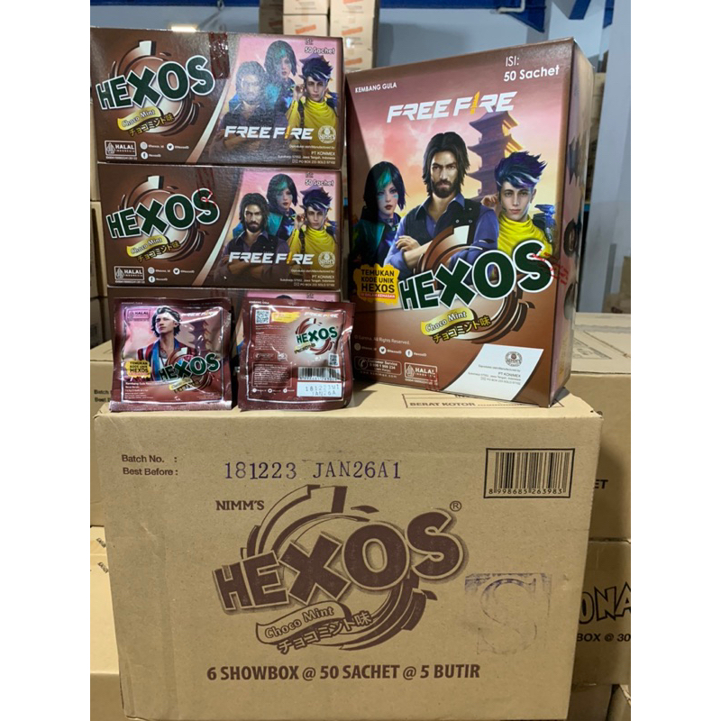 Jual Permen Hexos Chocomint Kemasan 1 Box isi 50 Sachet | Shopee Indonesia