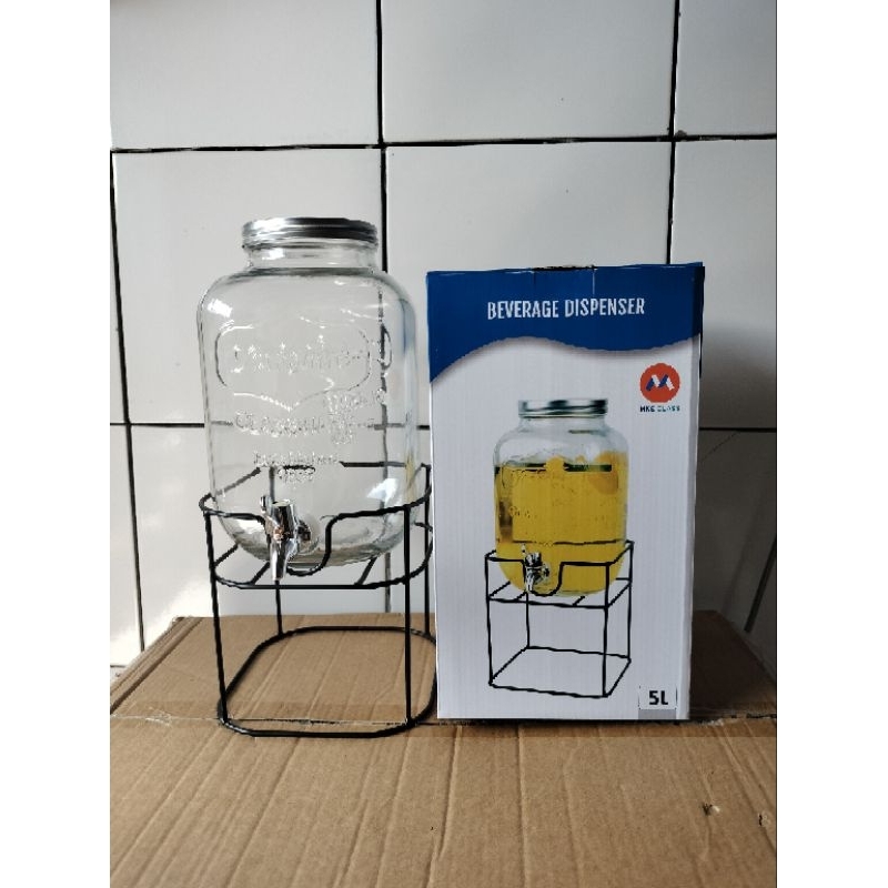 Jual Dispenser kaca 5 Liter dengan penyangga kaki/Storage glass ...