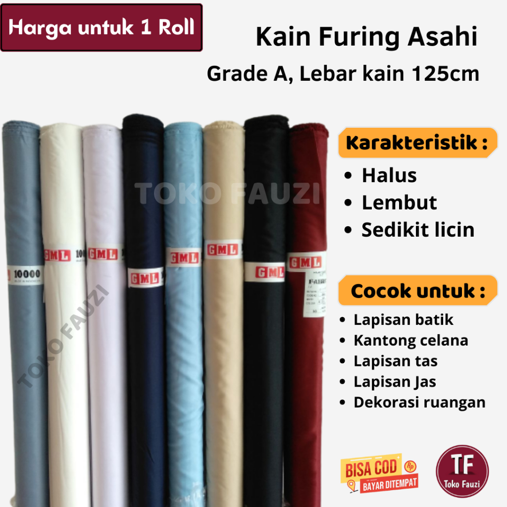 Jual 1 Roll Kain Furing Asahi Lebar 125cm Bahan Puring Grade A Pelapis ...