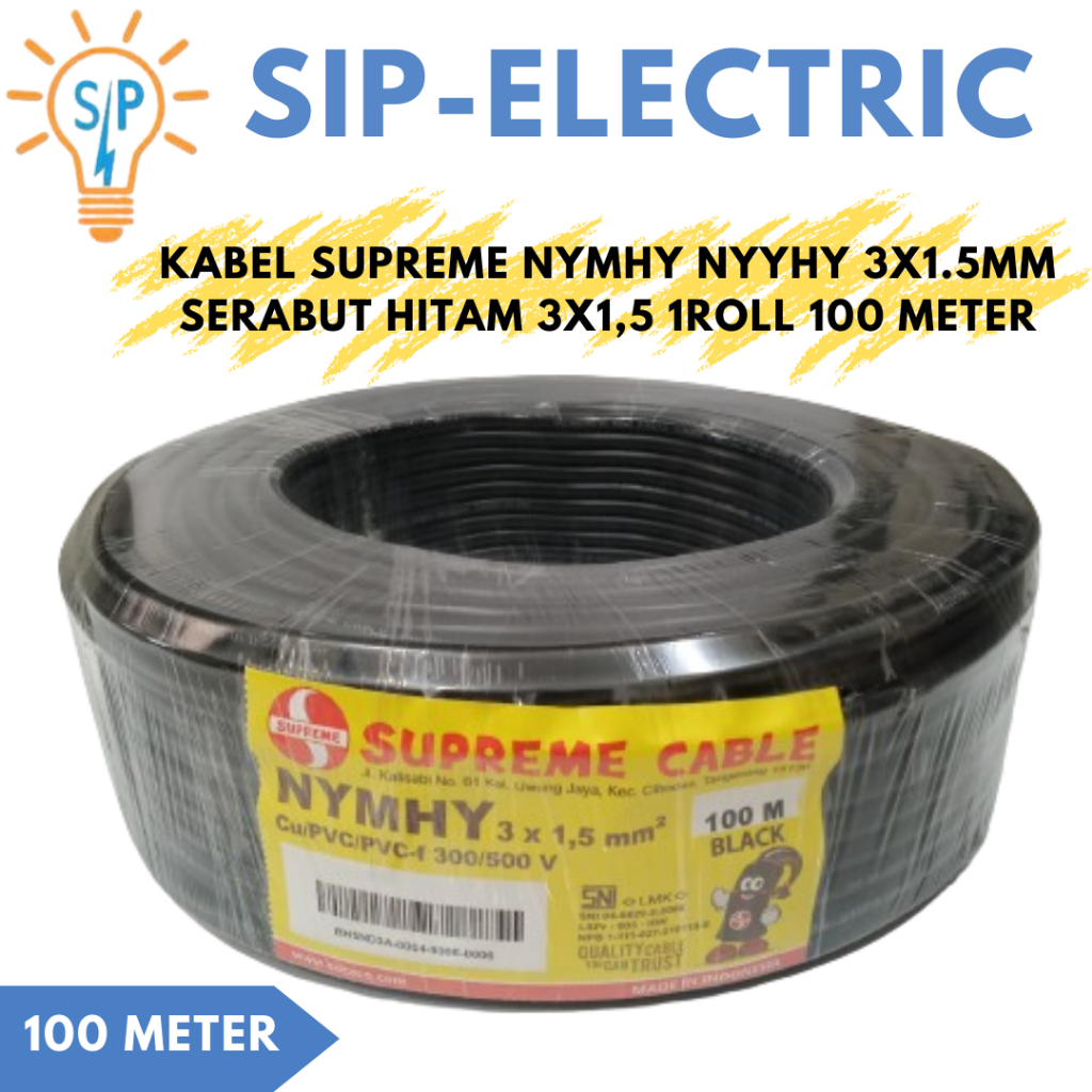 Jual Kabel Supreme Nymhy Nyyhy 3x1.5mm Serabut Hitam 3x1,5 1roll 100 Meter | Shopee Indonesia