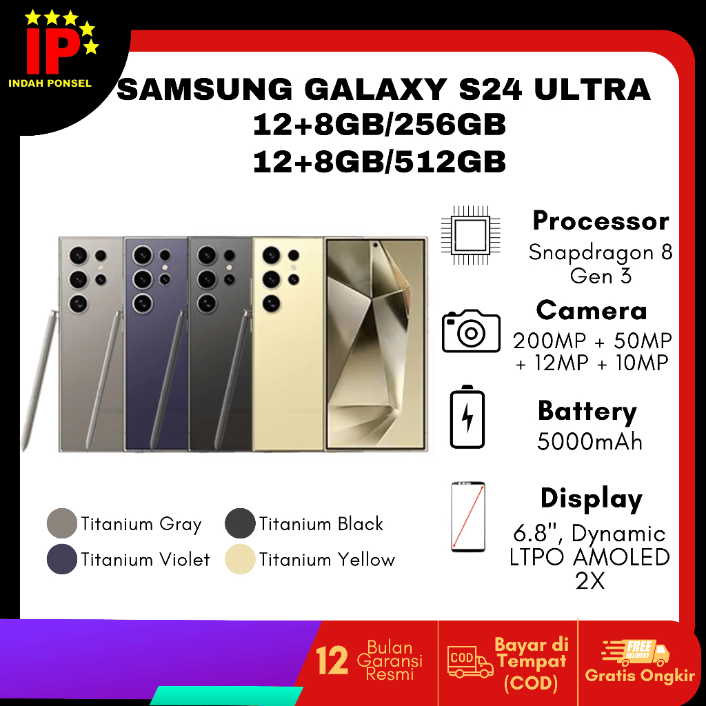 Jual SAMSUNG GALAXY S24 ULTRA 5G RAM 12GB/256 GB & 12GB/512 GB GARANSI RESMI NASIONAL | Shopee ...
