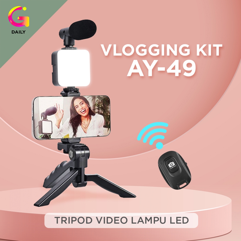 Jual Video Making Kit AY-49 With Mikrofon + Lampu Led / Vlogging Kit / Tripod Vlog Video ...