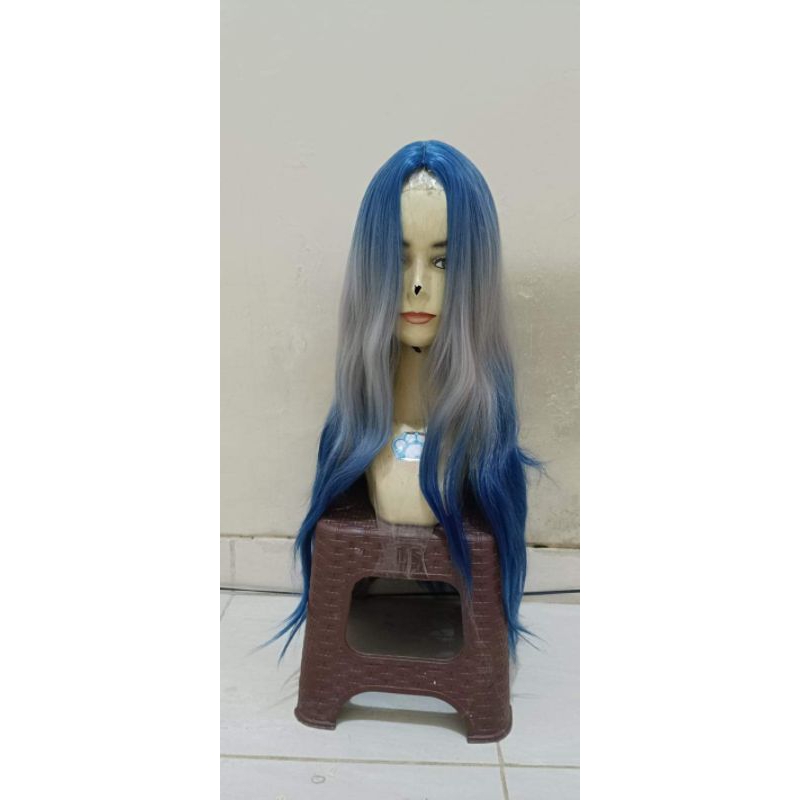 Jual wig Lolita silver blue wig Lolita panjang wig belah tengah wig ...