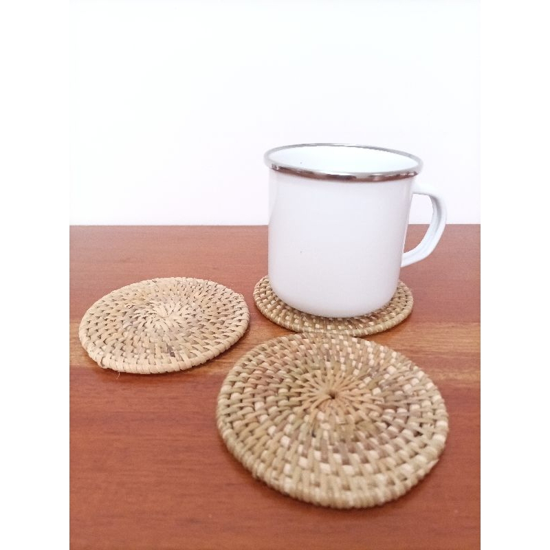 Jual Coaster tatakan gelas rotan tebal estetis aesthetic diameter 9cm ...