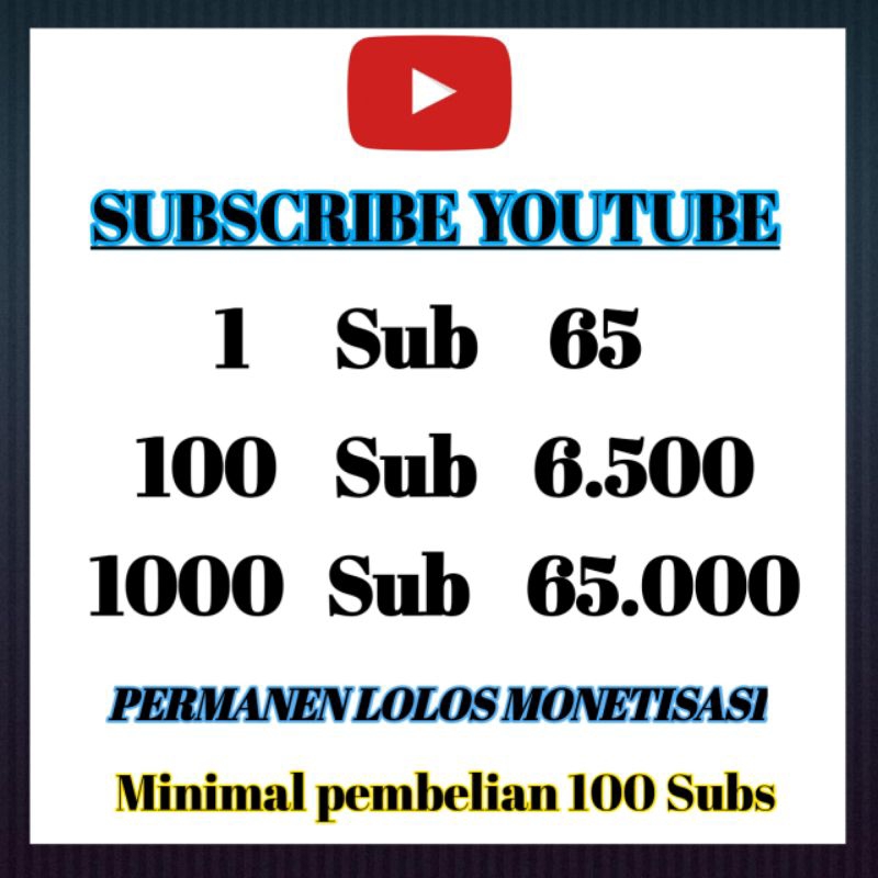 Jual JASA SUBSCRIBER AKTIF YOUTUBE PERMANEN NON DROP UNTUK MONETISASI | Shopee Indonesia