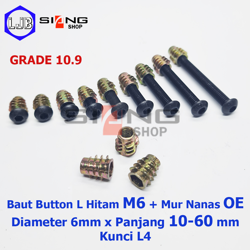 Jual Baut Button L Hitam M6 dan Mur Nanas OE Panjang 10 sd 60mm | Shopee Indonesia