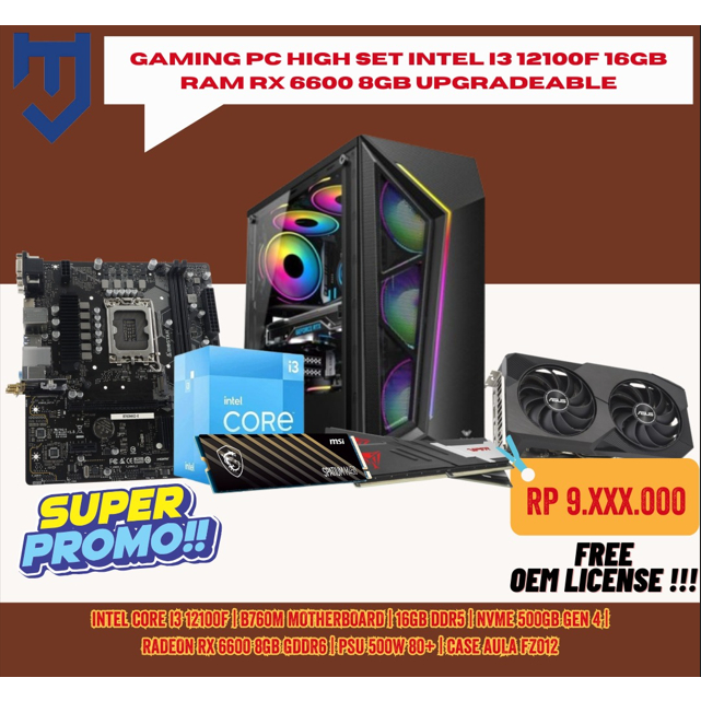 Jual Gaming PC High Set Intel I3 12100F 16GB RAM RX 6600 8GB ...