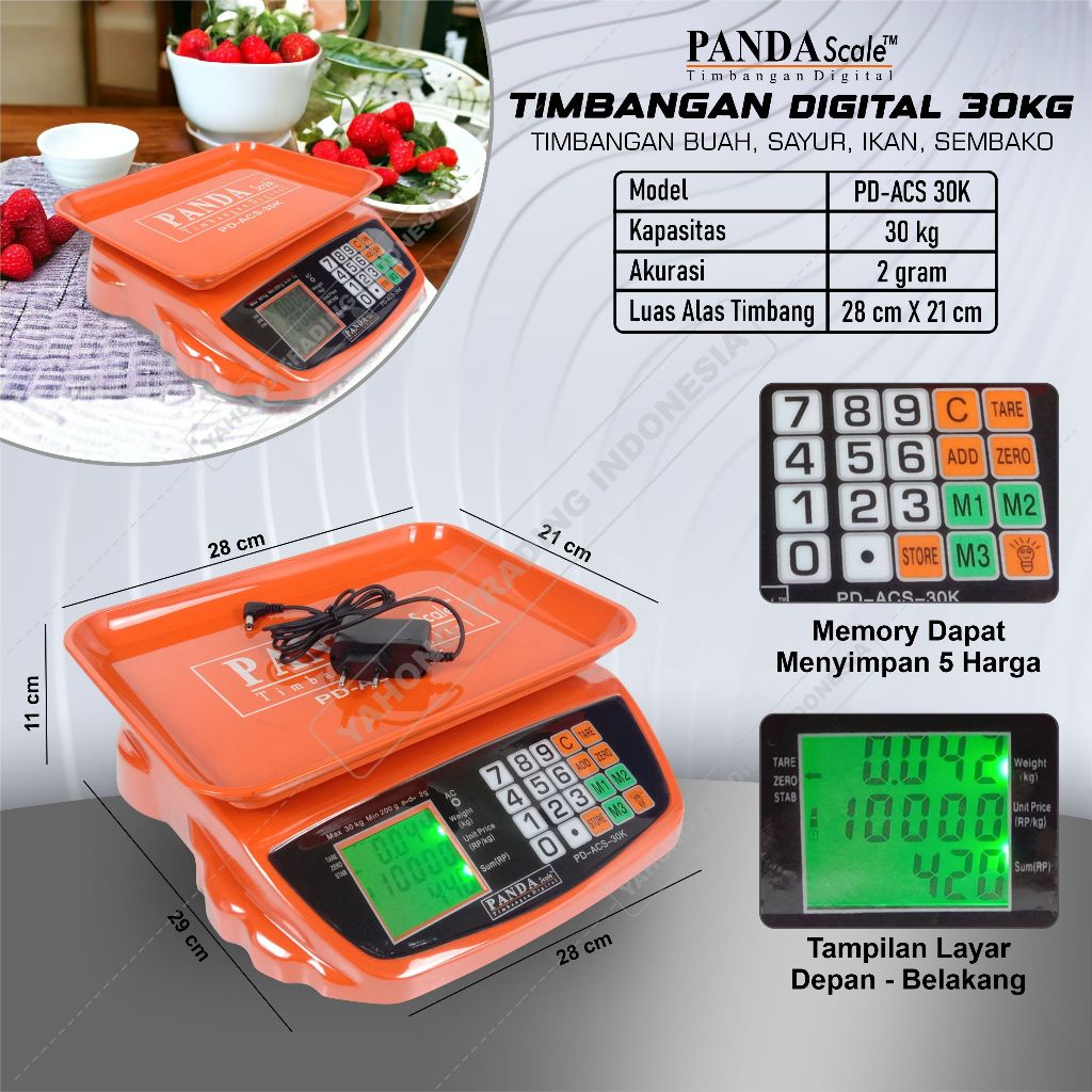 Jual Timbangan Digital 30kg Akurasi 2g Timbangan Laundry Buah Meja Paket Sembako PANDA SCALE ...