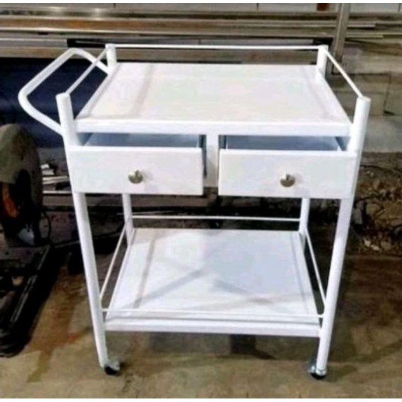 Jual trolley instrumen susun 2 rak laci besi pipa / troli medis / troli ...