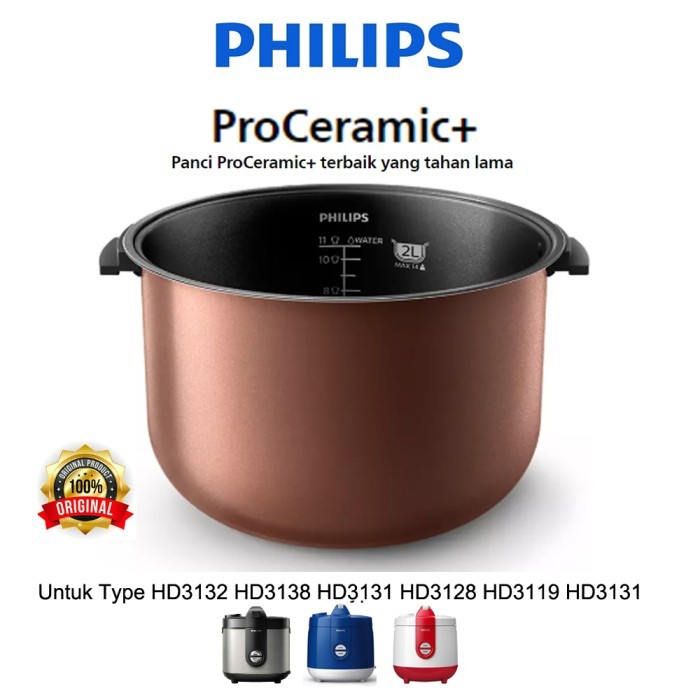 Jual PHILIPS HD3110/33 Inner Pot 2L PROCERAMIC+ HD3132/ HD3129/ HD3119 ...