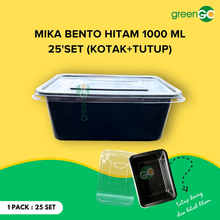 Jual MIKA BENTO 1000 ML HITAM ISI 25 SET MULIAPACK BENTO TANPA SEKAT ...