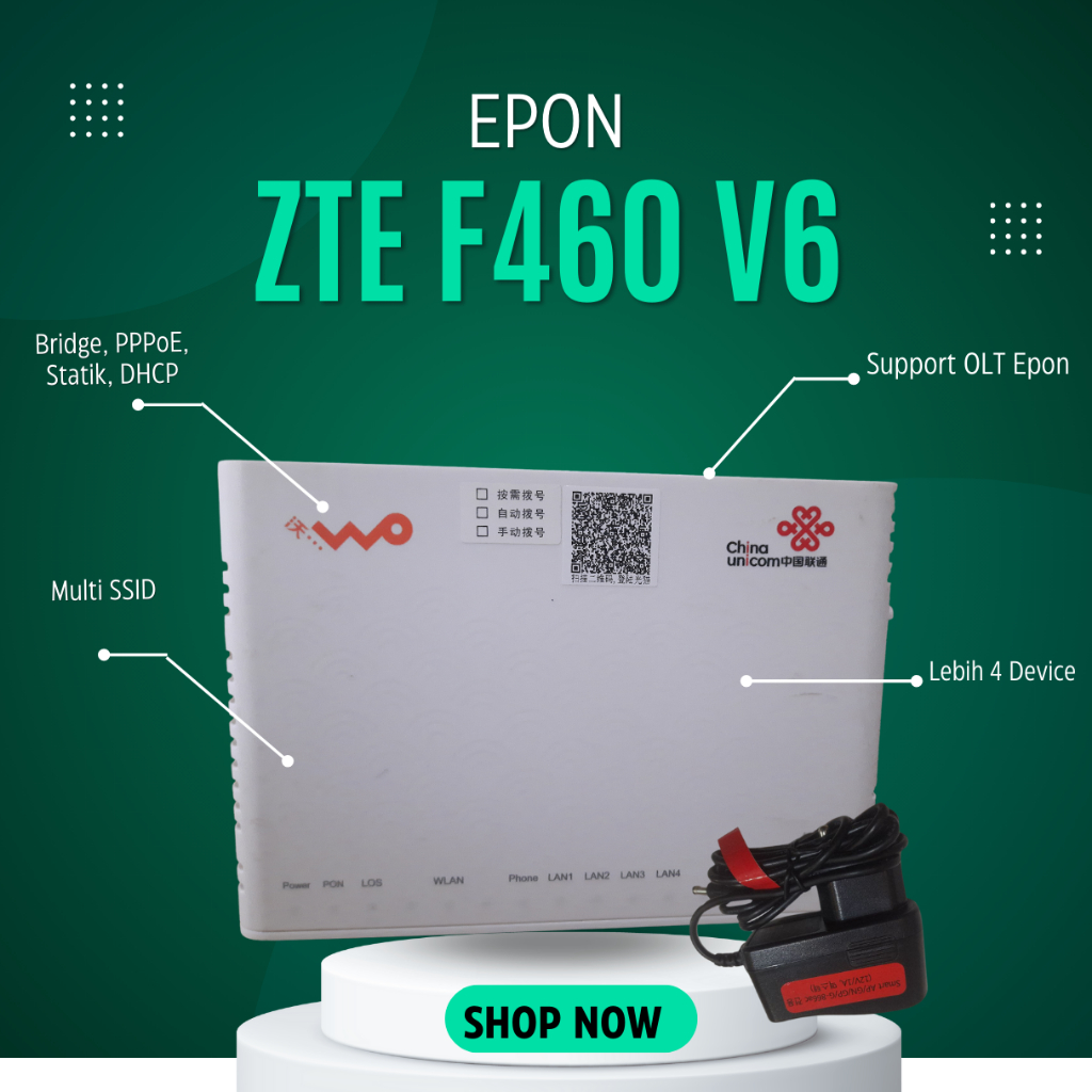 Jual MODEM ZTE F460 V6/ZXHN F427Za ONU EPON CHINAUNICOM INCLUDE ADAPTOR ...