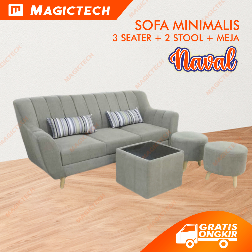 Jual SOFA NAVAL SCANDINAVIAN MINIMALIS 3 SEATER + 2 STOOL + MEJA KAIN ...