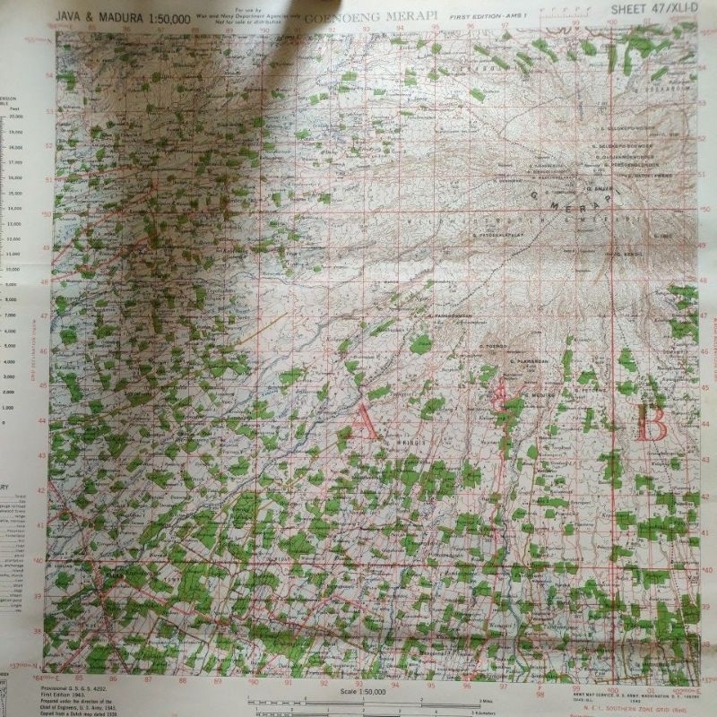 Jual Peta Kuno Sejarah MOJOKERTO // PETA Denah GUNUNG Merapi 1943s ...