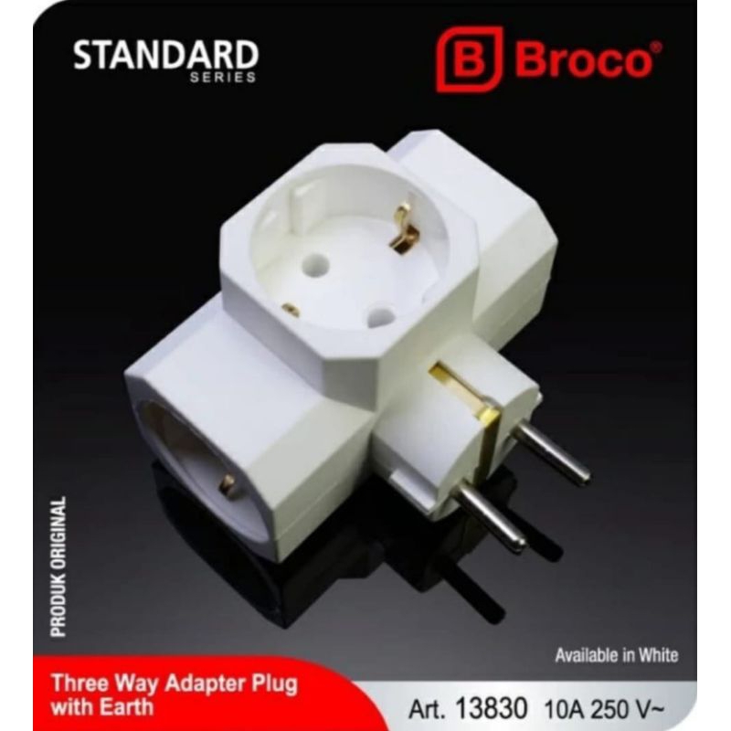 Jual Steker Stop Kontak T Arde Tee Colokan Cabang 3 BROCO 13830 ...