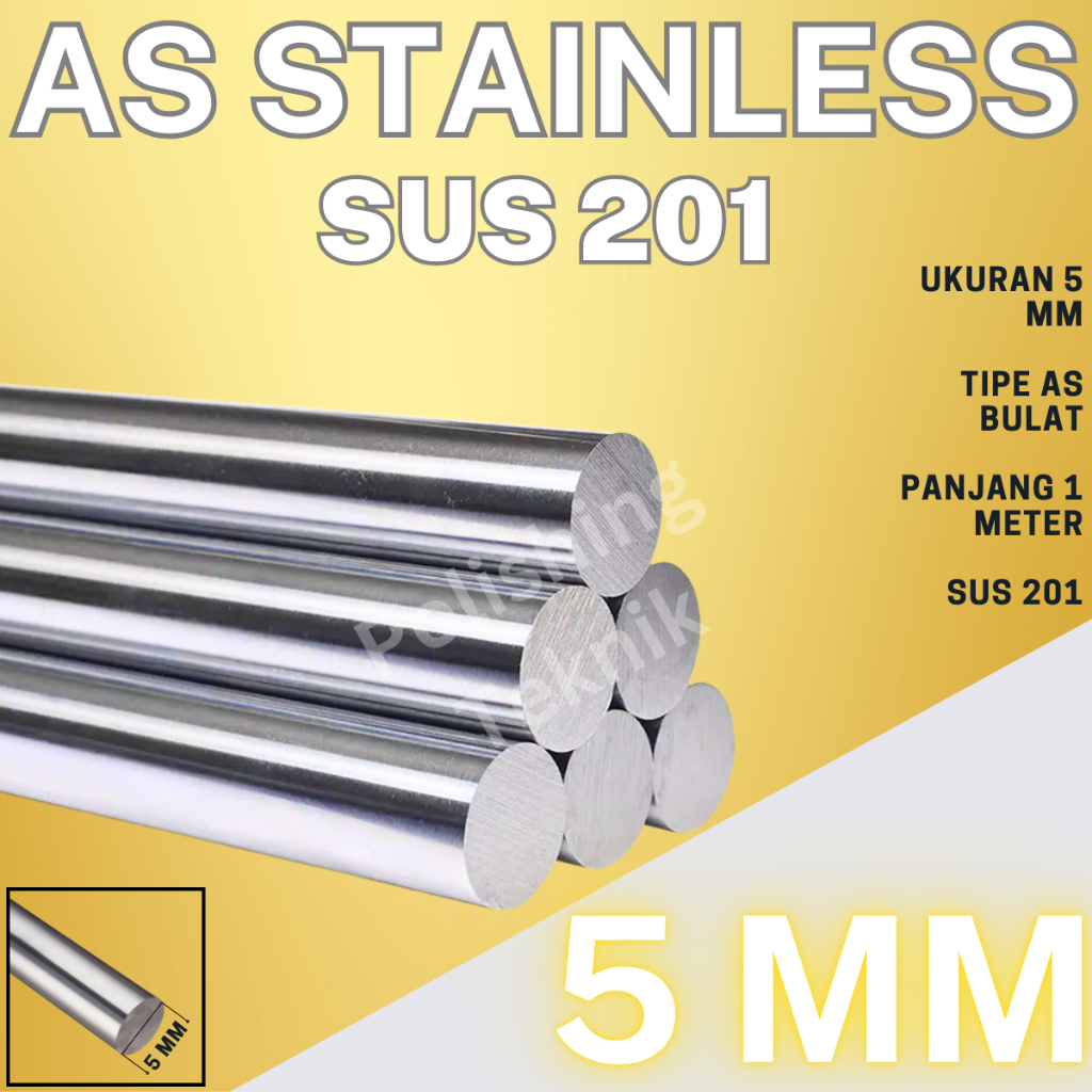 Jual AS STAINLESS SUS 201 DIAMETER 5MM X 1METER | Shopee Indonesia