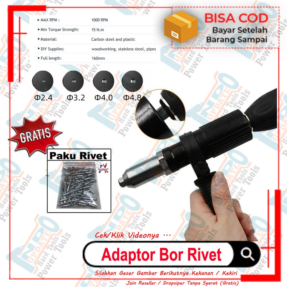 Jual Adaptor Mesin Bor Tang Alat Rivet Besi + Handle Elektrik Gun ...