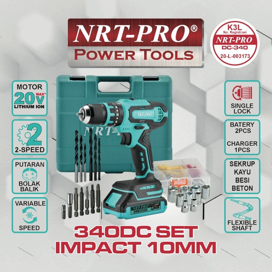 Jual NRT PRO Cordless DC 340 SET 20V Mesin Bor Portable Impact Hammer ...
