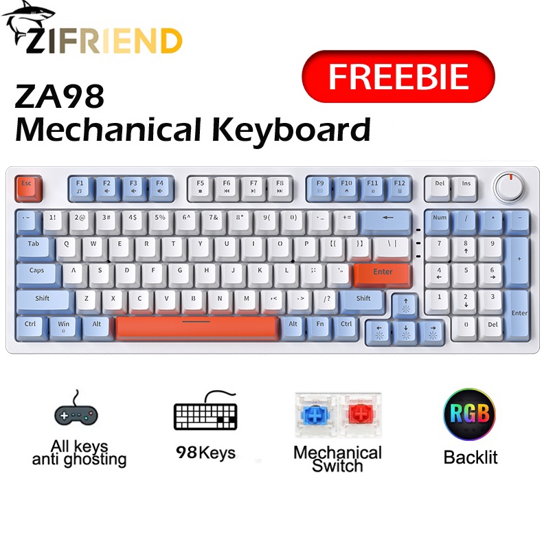 Jual ReadyZIFRIEND ZA98 Mechanical Keyboard Blue Red Switch Wired 98 ...