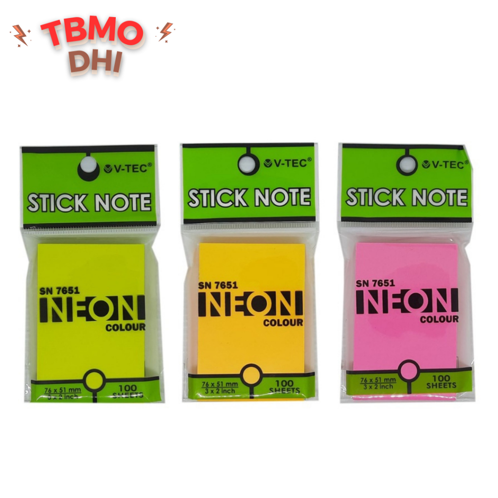 Jual TBMO STICKY NOTES / MEMO STICK NOTE STICKY NOTES NEON V-TEC 7651 ...