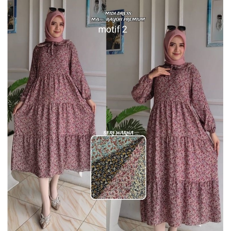 Jual Gamis Mini dress rayon diamond bunga kecil terusan midi dress ...