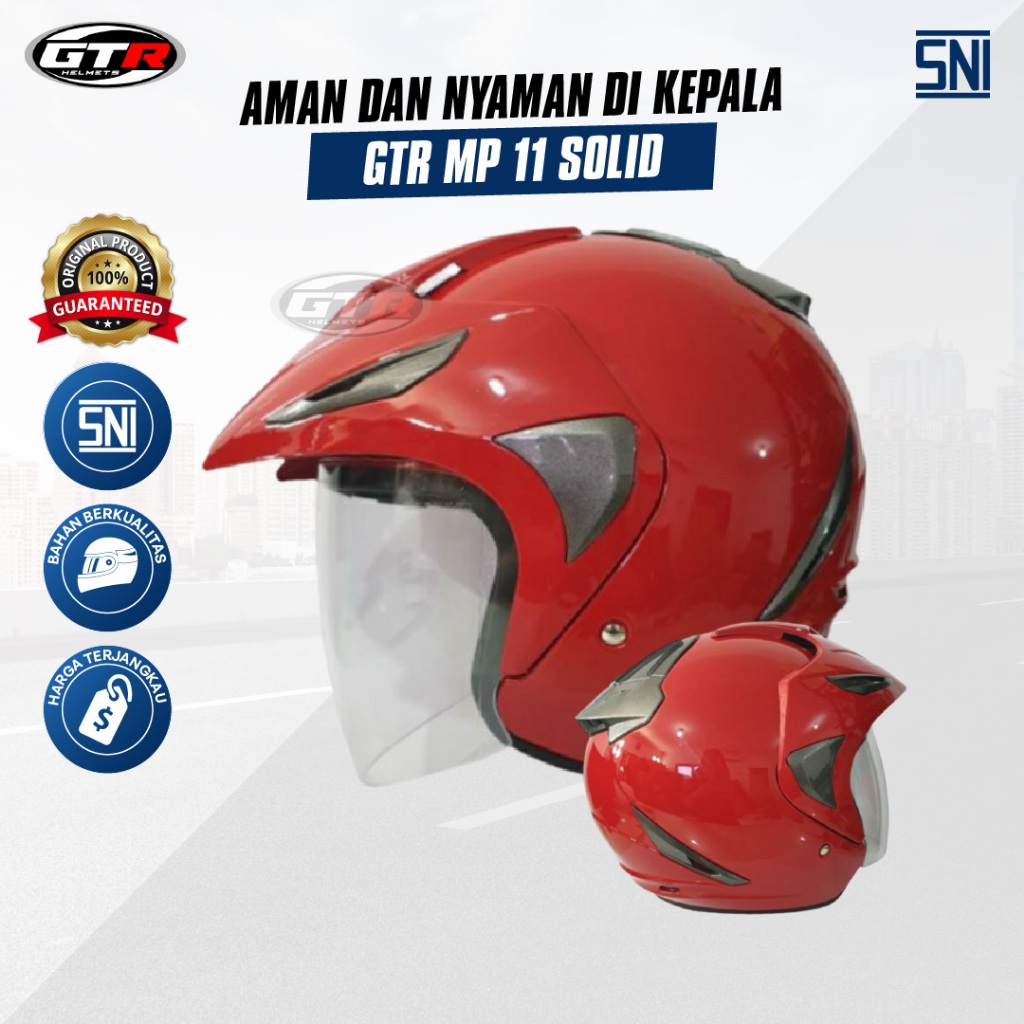Jual Helm Half Face Gtr MP 11 Solid Standar SNI Aksesoris Motor Pria ...