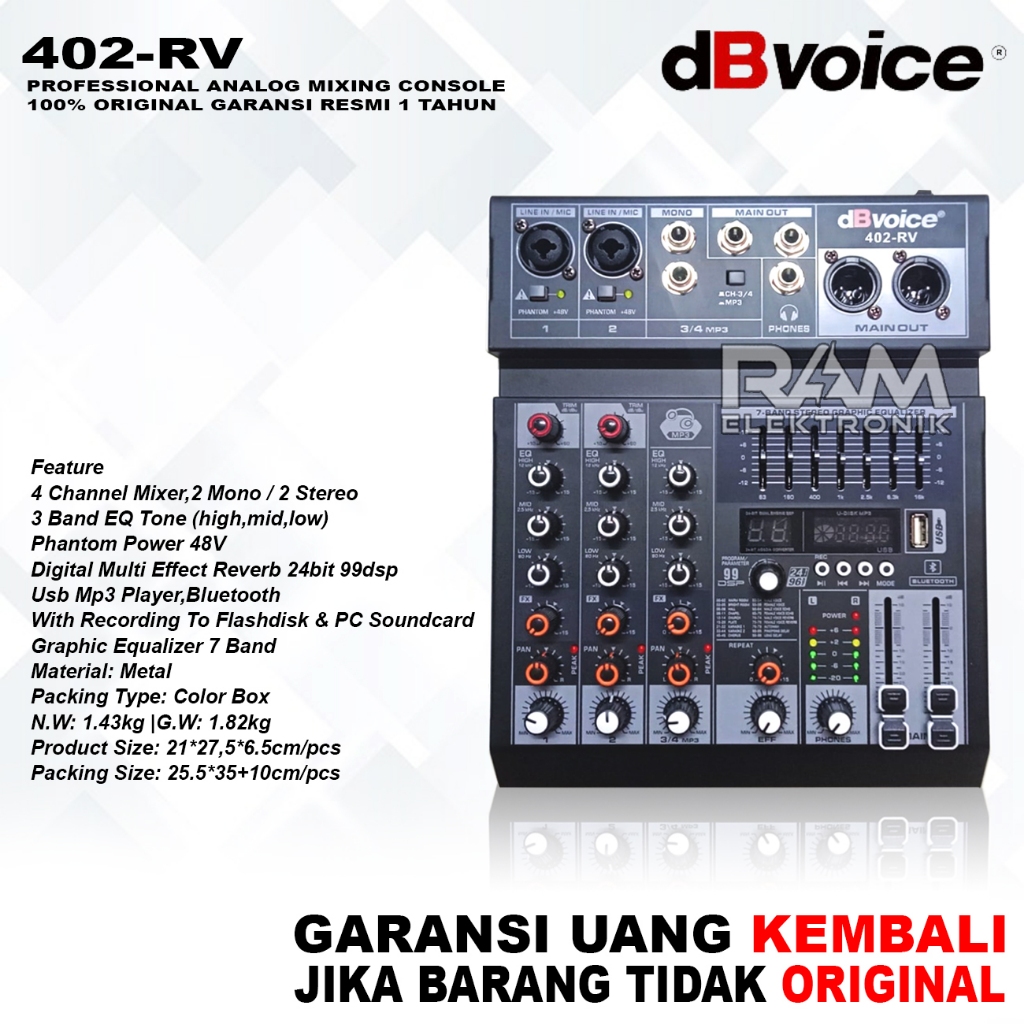 Jual Mixer Audio 4 Channel DB VOICE 402RV / 402 RV Original | Shopee Indonesia