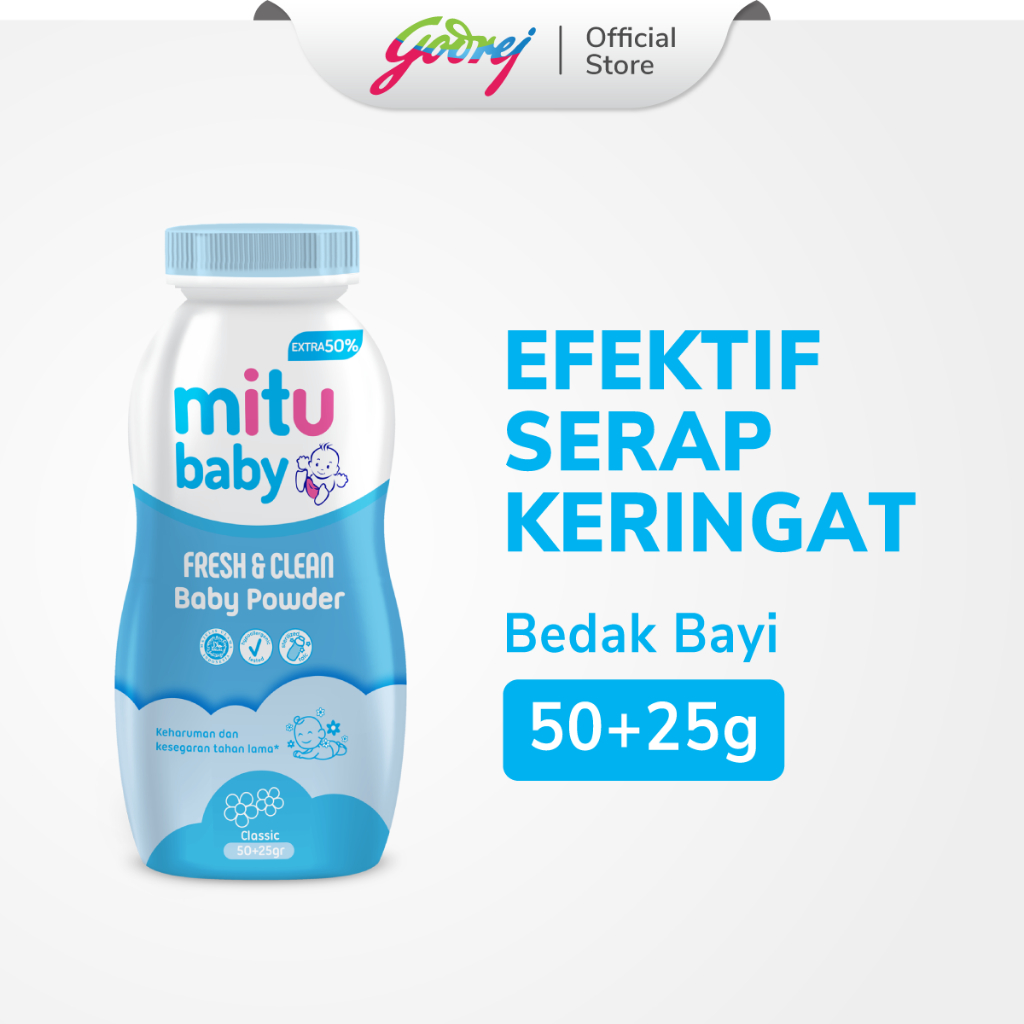 Jual Mitu Baby Powder Fresh & Clean Blue Classic 50 gr + 50% - Bedak ...