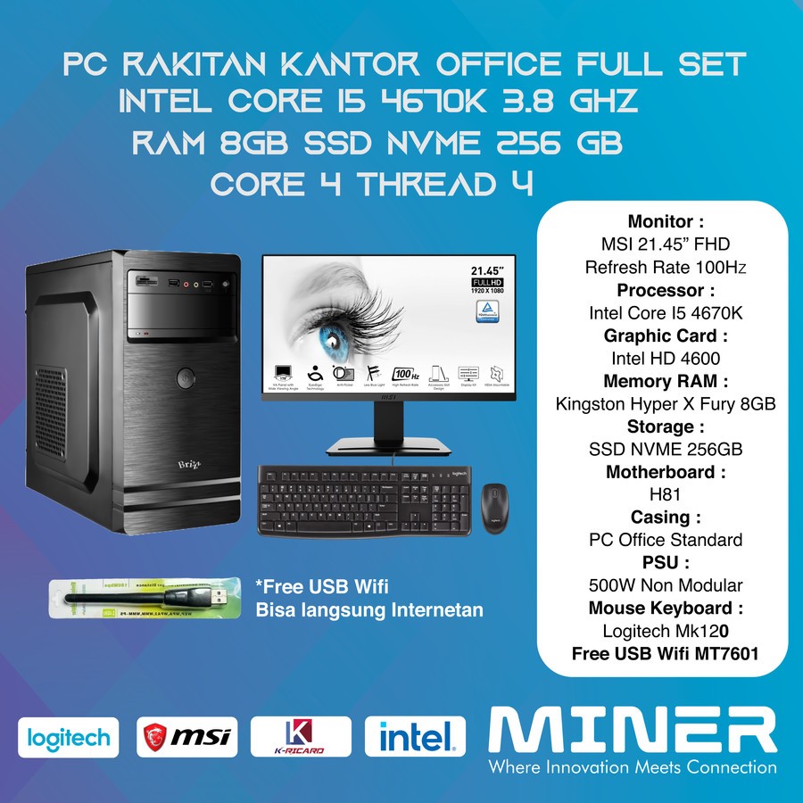 Jual PC Rakitan Office Kantor Full Set Intel I5 4670K Ram 8Gb SSD 240Gb ...