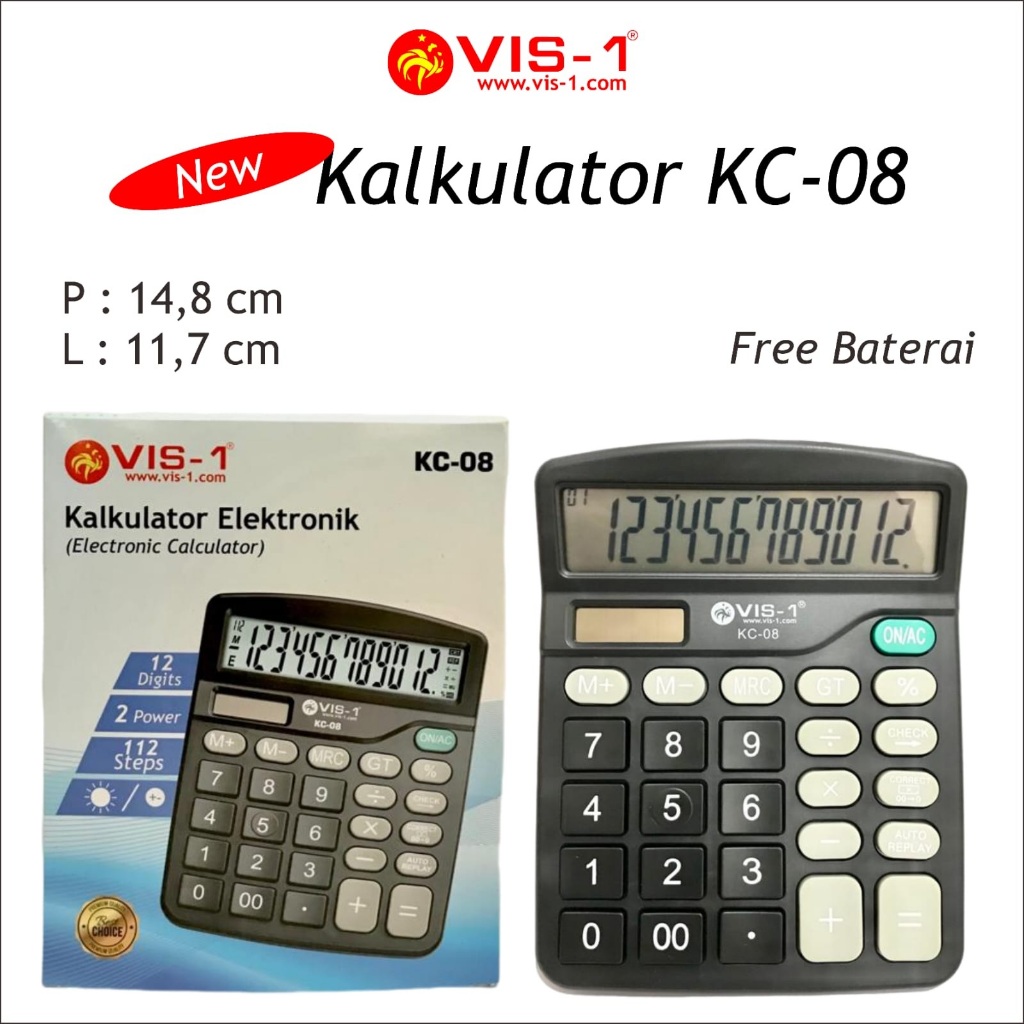 Jual Kalkulator 12 Digits KC-08 VIS-1 / Kalkulator Hitung | Shopee Indonesia