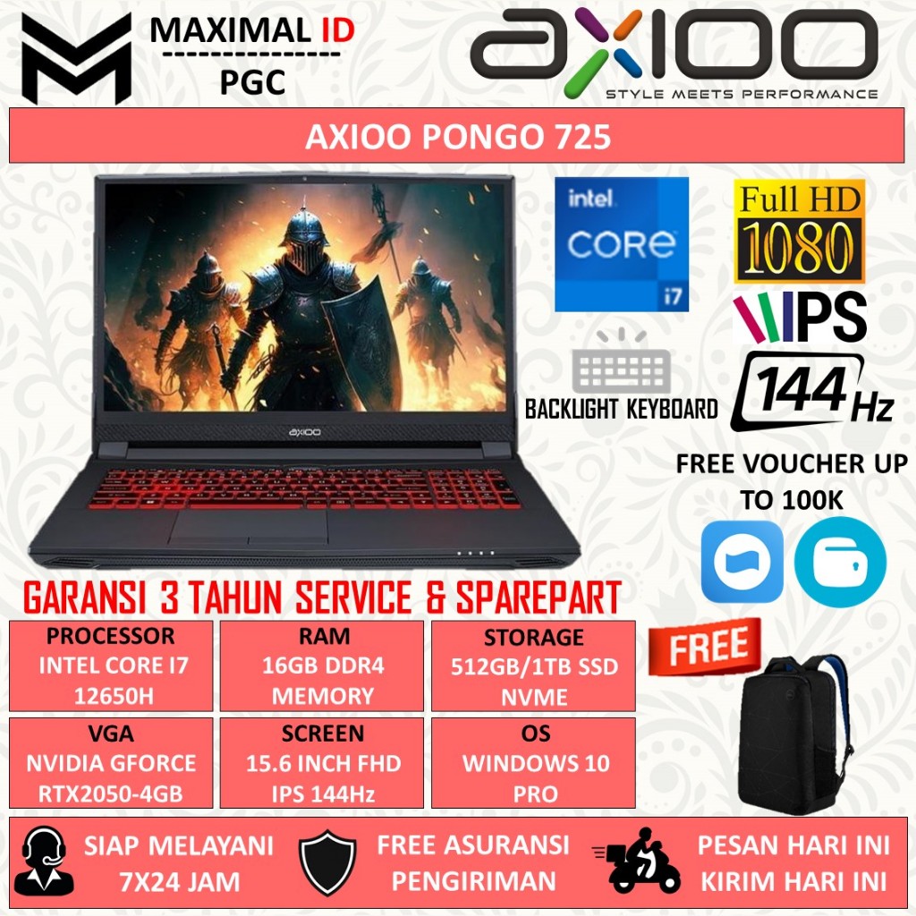 Jual LAPTOP GAMING AXIOO PONGO 725 INTEL CORE I7 12650H RAM 16GB 512GB ...