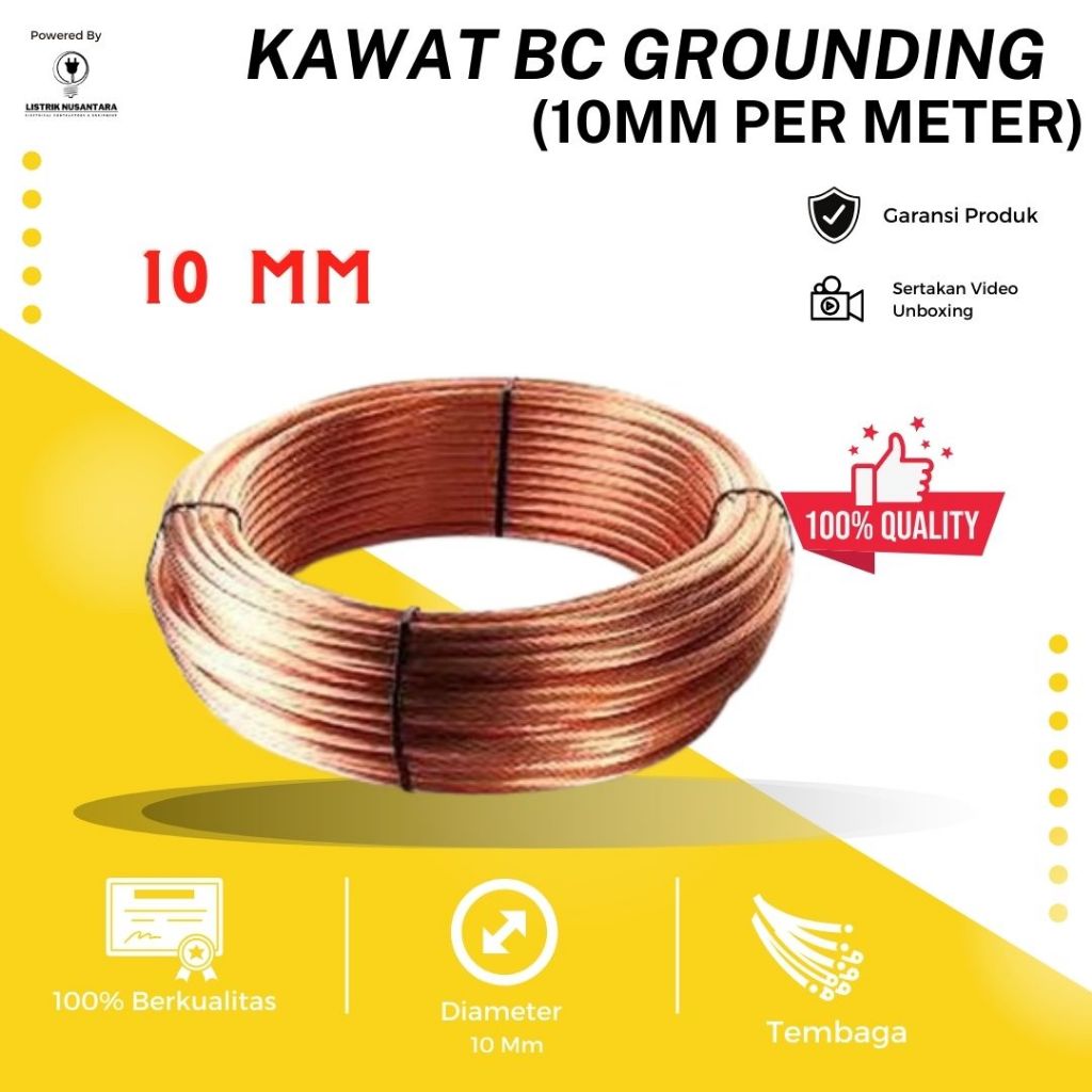 Jual Kabel Kawat BC 1x10 10mm Grounding Bare Copper Conductor Tembaga ...