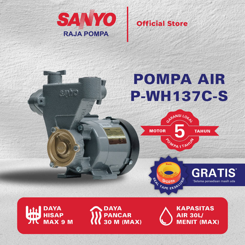 Jual SANYO Mesin Pompa Air Sumur Dangkal Non-Auto - P-WH137C-S | Shopee ...