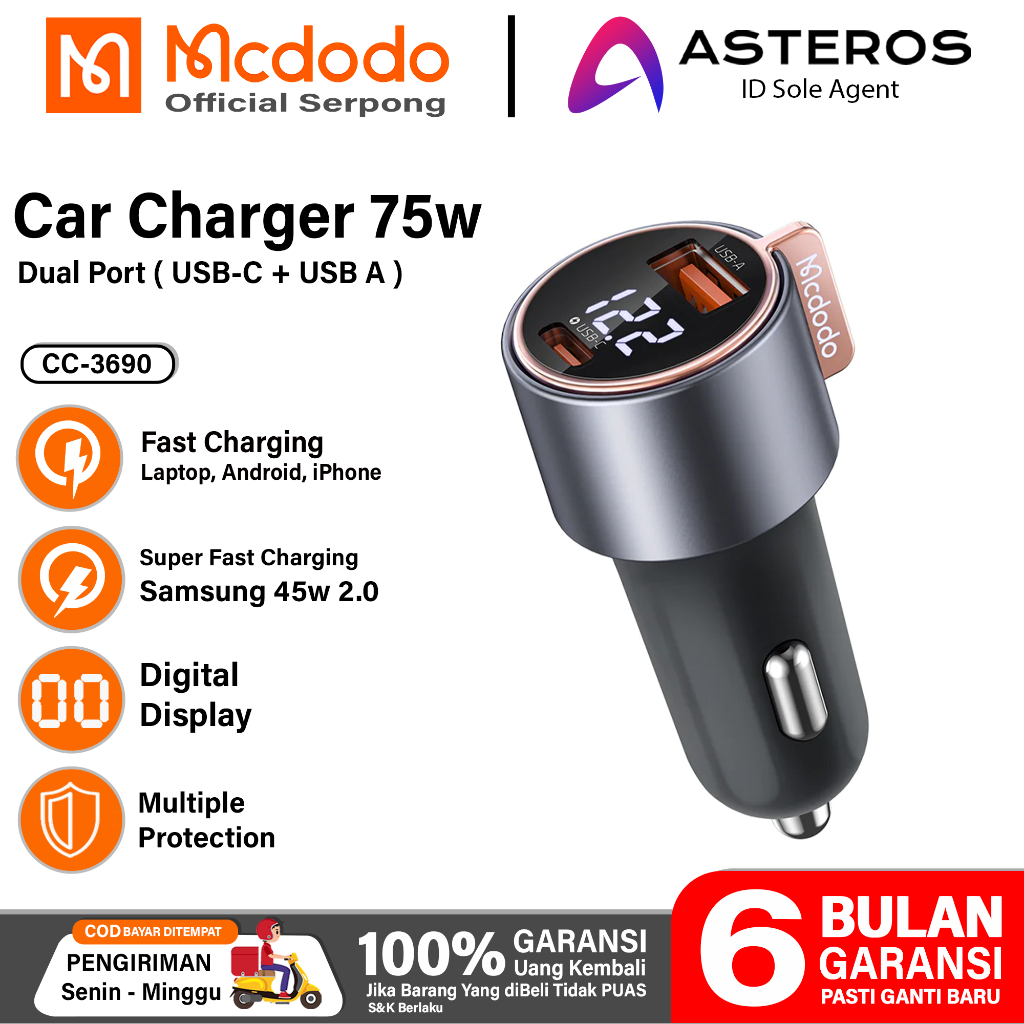 Jual MCDODO Car Charger Mobil Fast Charging USB + Type C Quick Charger ...