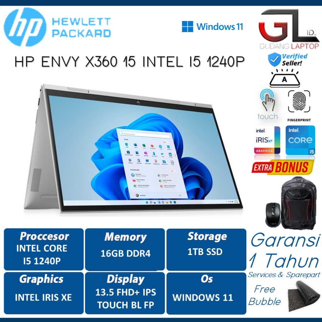 Jual LAPTOP HP ENVY X360 15 INTEL I5 1240P 16GB 1TB SSD 15.6 FHD IPS TOUCH BL FP WIN11HOME ...
