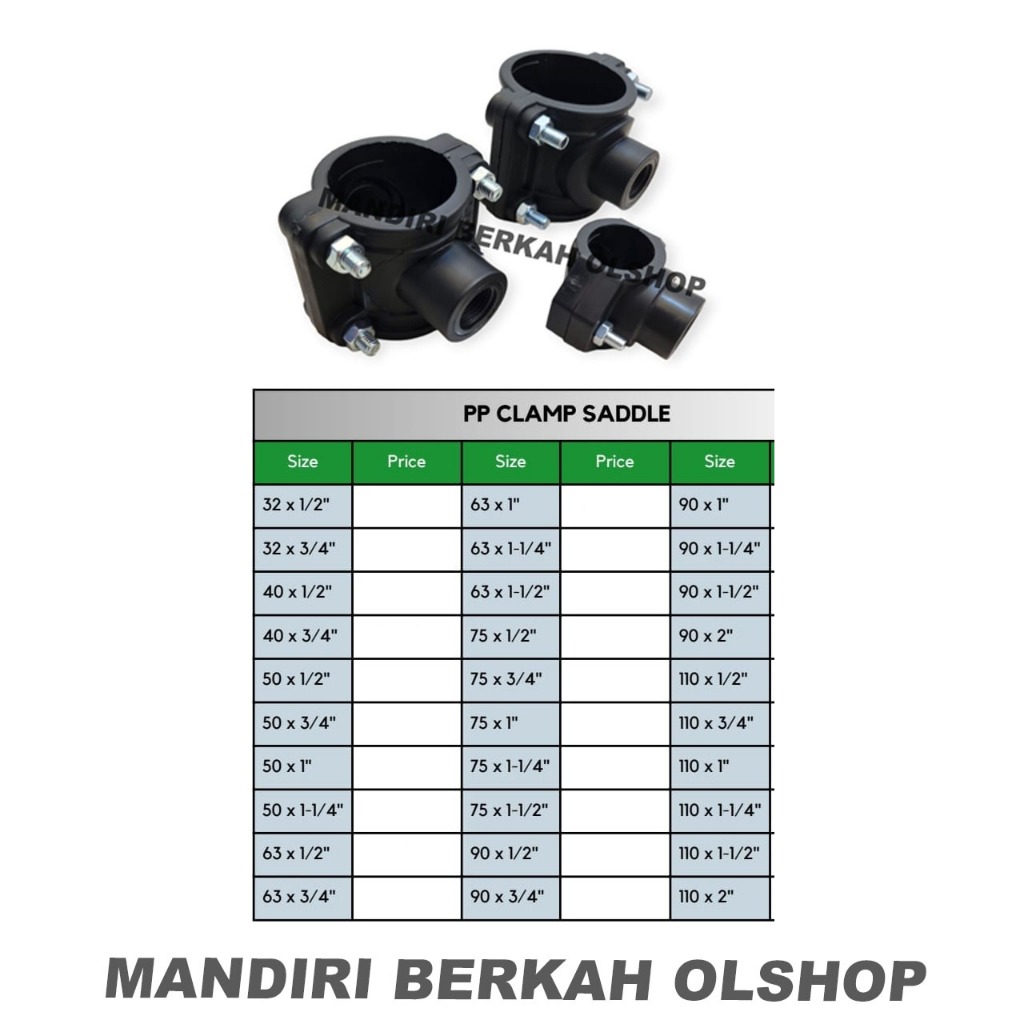 Jual Clamp saddle hdpe / Untuk Pipa Hdpe 63mm x 1/2 inch / clam sadle ( 32MM X 1/2) ( 50MM X 1/2 ...