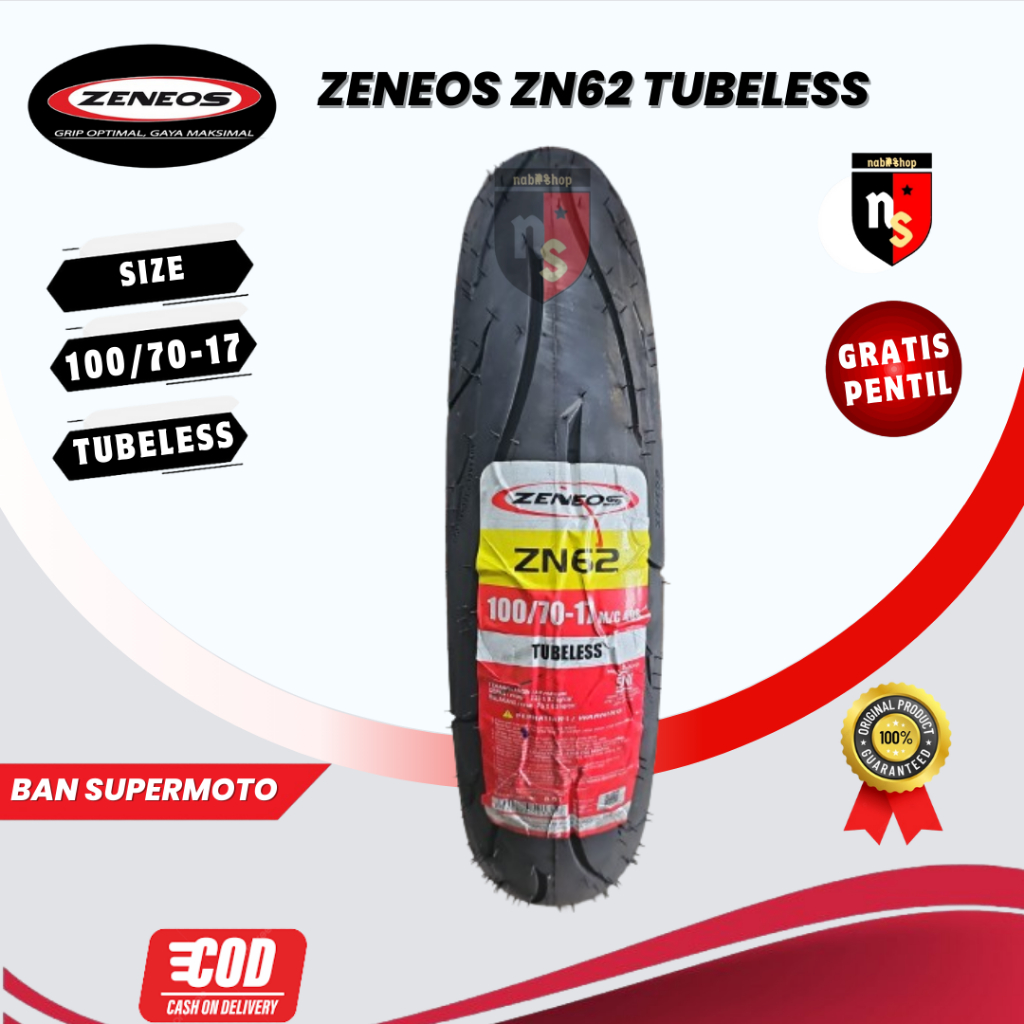 Jual BAN ZENEOS ZN62 100/70 RING 17 TUBELESS BONUS PENTIL | Shopee Indonesia