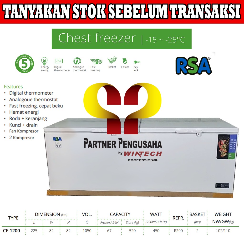 Jual RSA CHEST FREEZER CF-1200 / CF1200 PUTIH 1500 LITER TERMURAH ...