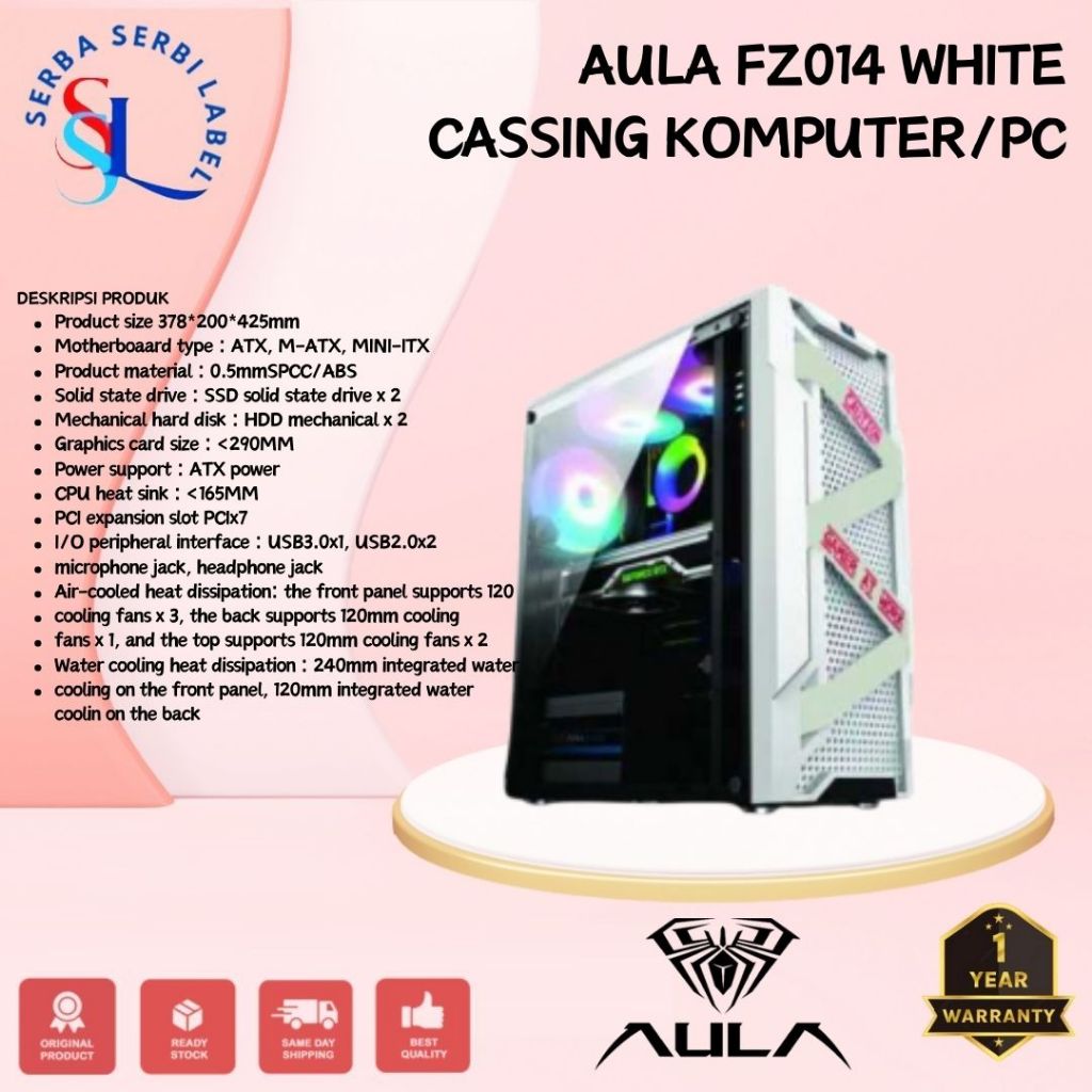 Jual AULA FZ014 WHITE PUTIH COMPUTER CASE PC CASING | Shopee Indonesia