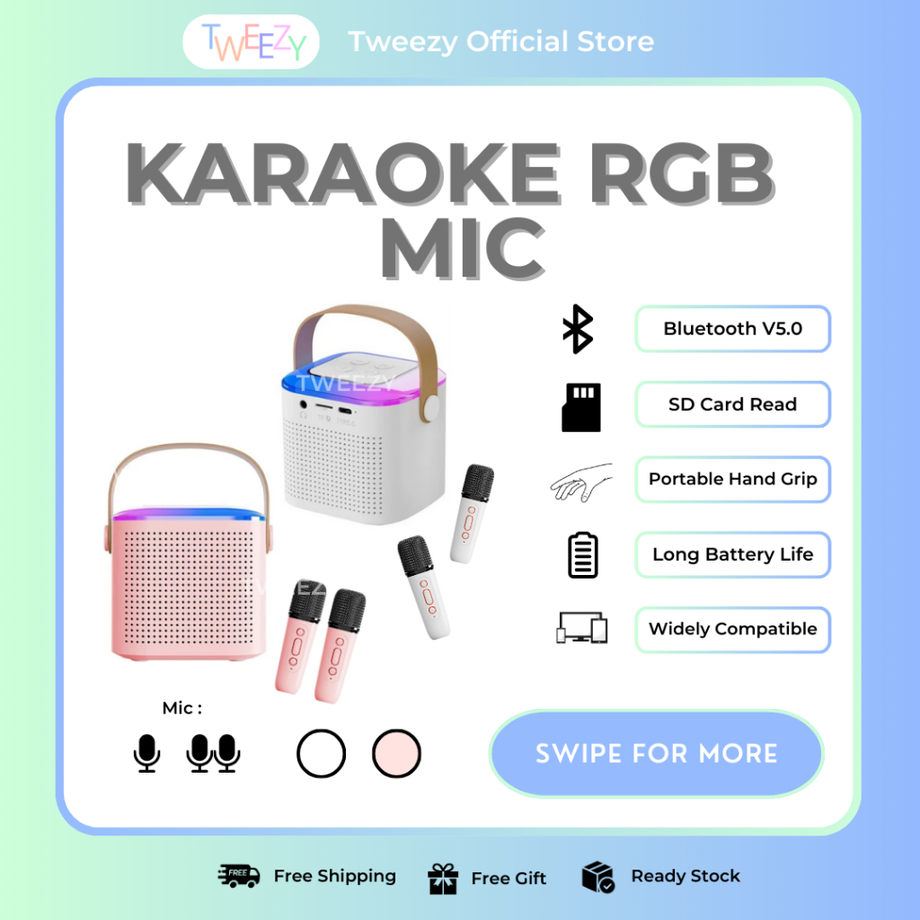 Jual Speaker Bluetooth 2 Mic Set Wireless Portable Lampu LED RGB ...