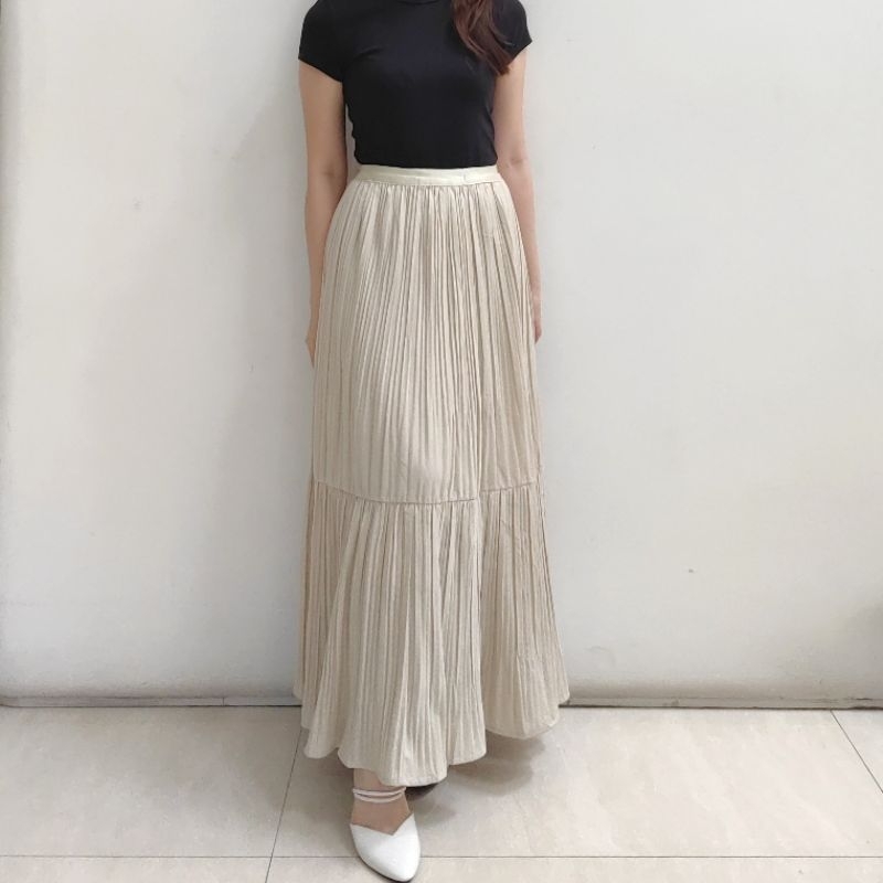 Jual Rok Plisket Suede Panjang / Rok Ruffle Susun 2 Tingkat / Long ...