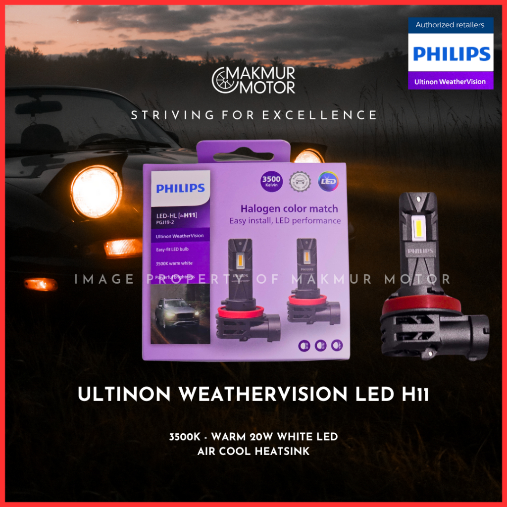 Jual PHILIPS ULTINON WEATHER VISION LED 3500K H11 12/24V | Shopee Indonesia