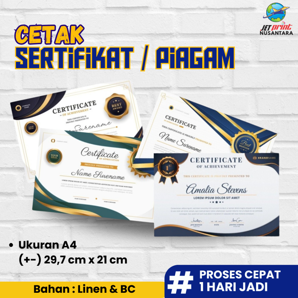 Jual [1 HARI JADI] Cetak Sertifikat/Piagam MURAH - ukuran A4 Free ...