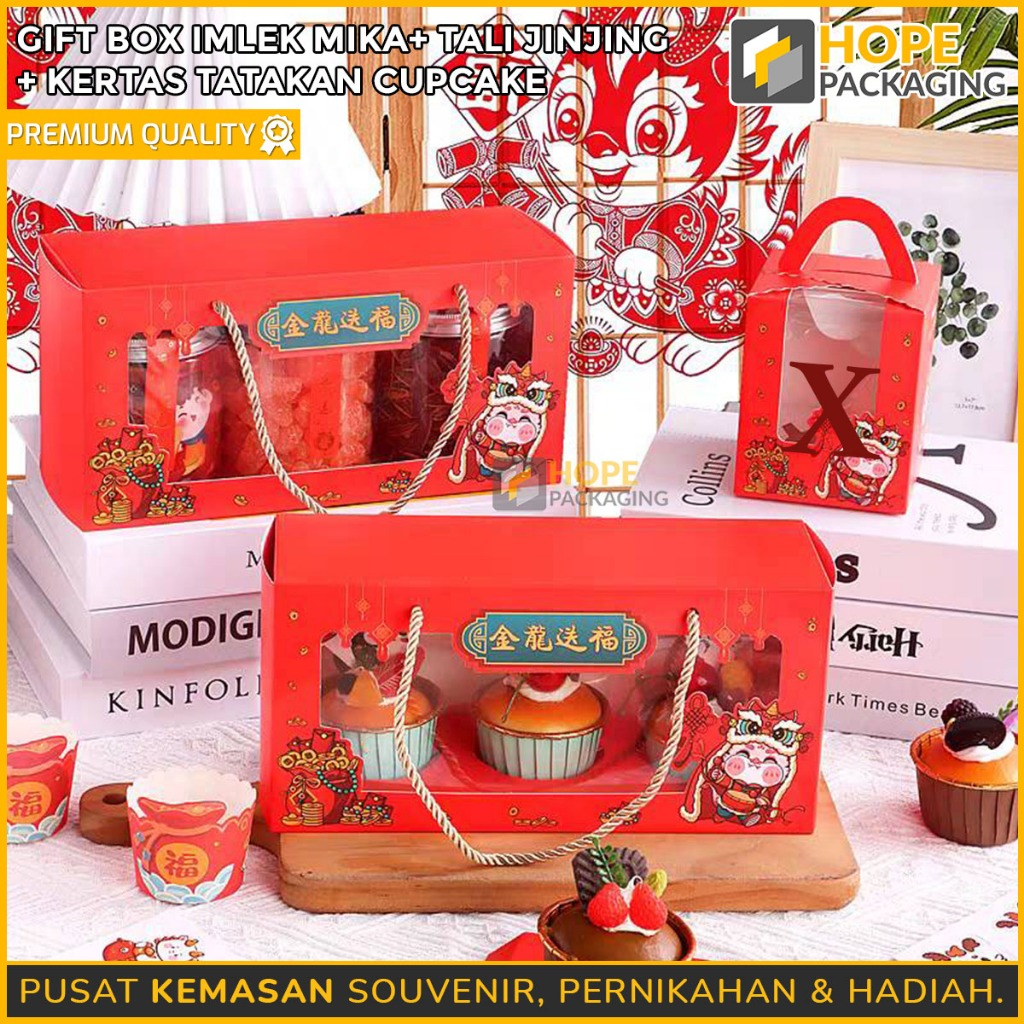 Jual Gift Box Imlek Tatakan Cupcake + Tali / Kotak Kue Imlek / Dus Kue ...