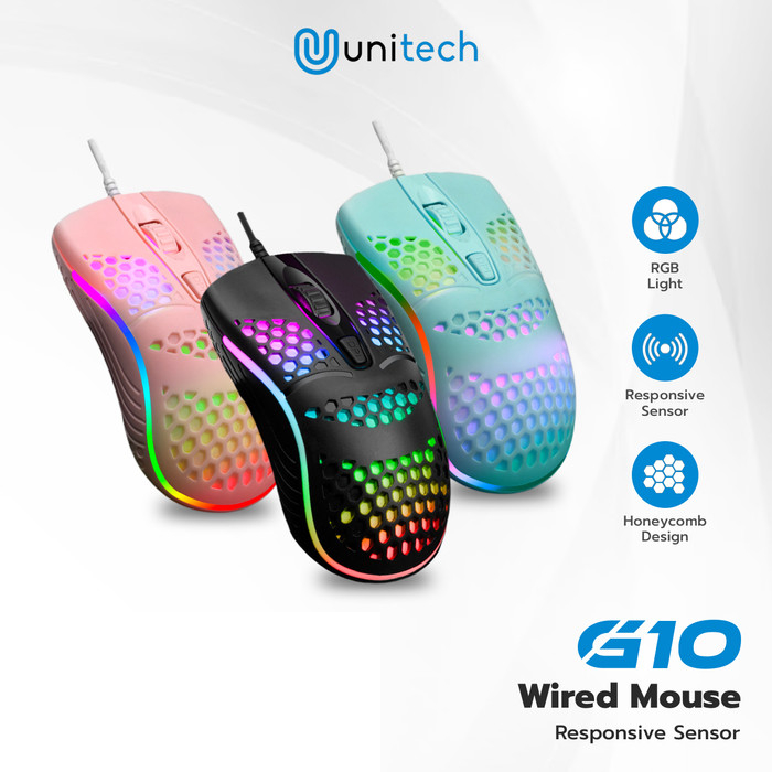 Jual Mouse Gaming Kabel USB Honey Comb Unitech G10 Mouse LED RGB 7200 ...