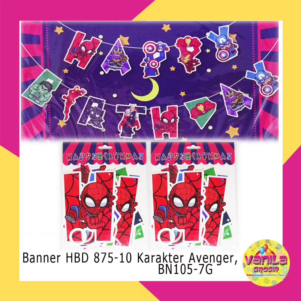 Jual (1Set) Banner Karakter Avenger, banner happy birthday, banner HBD ...