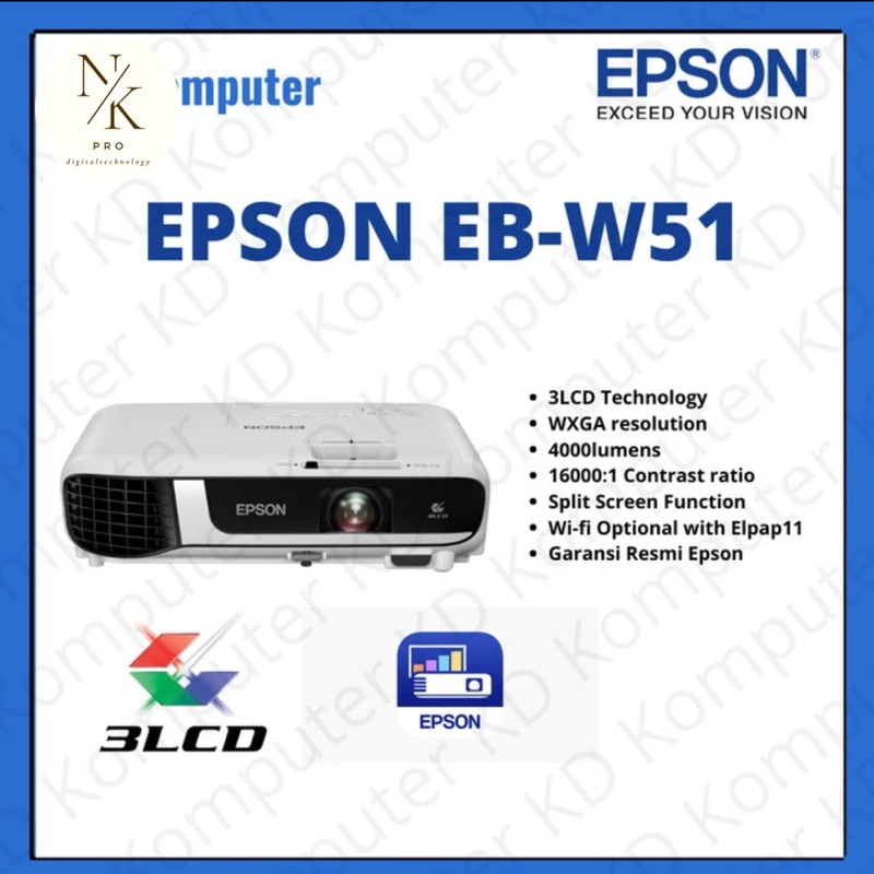 Jual Epson Eb w51 / Proyektor epson eb w51 WXGA 4000 Lumens | Shopee Indonesia